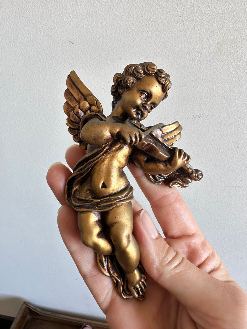 Angelots musiciens en plâtre dorés italiens | Ma Cabane Vintage