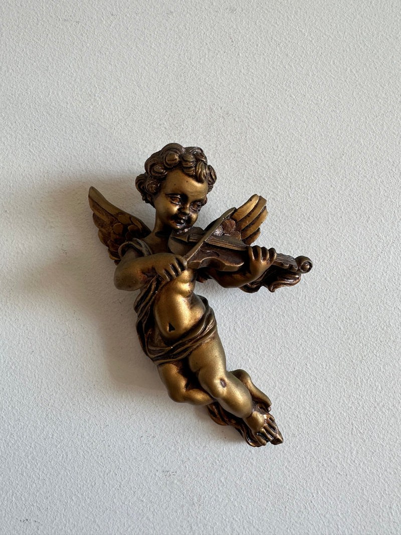 Angelots musiciens en plâtre dorés italiens | Ma Cabane Vintage